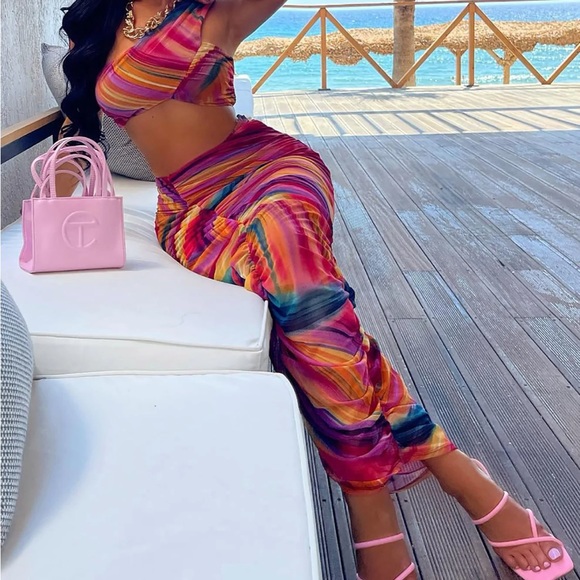 Fashion Nova | Skirts | Real And True Mesh Skirt Set Pinkcombo | Poshmark